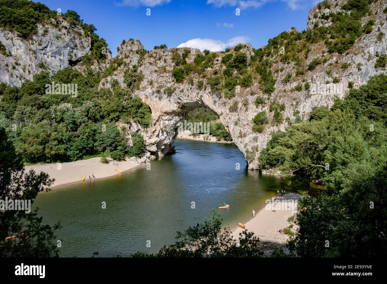 The famous natural bridge of Pont d'Arc in Ardeche department in France ...
