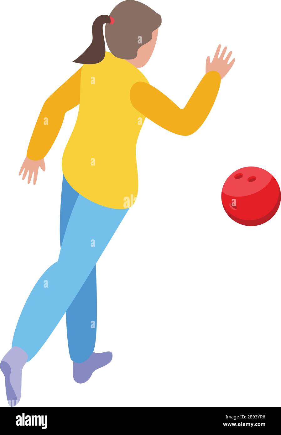 Girl throwing bowling ball icon. Isometric of girl throwing bowling ...