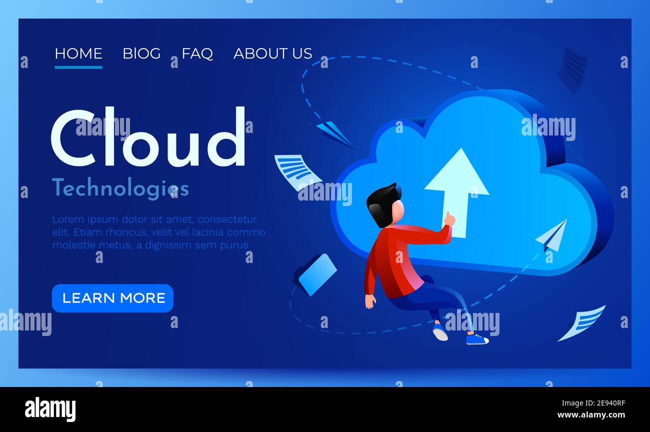 People fly around cloud sign. Hosting, cloud storage or data ...