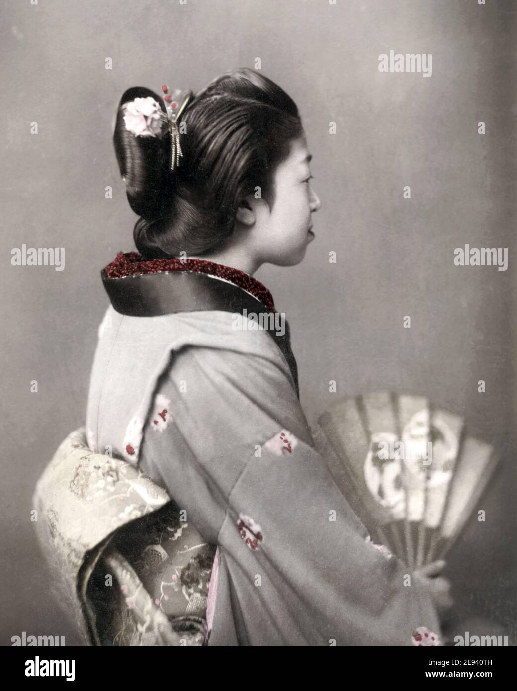 Late 19th century photograph - Geish with Obi Sash and Fan, Japan Stock ...