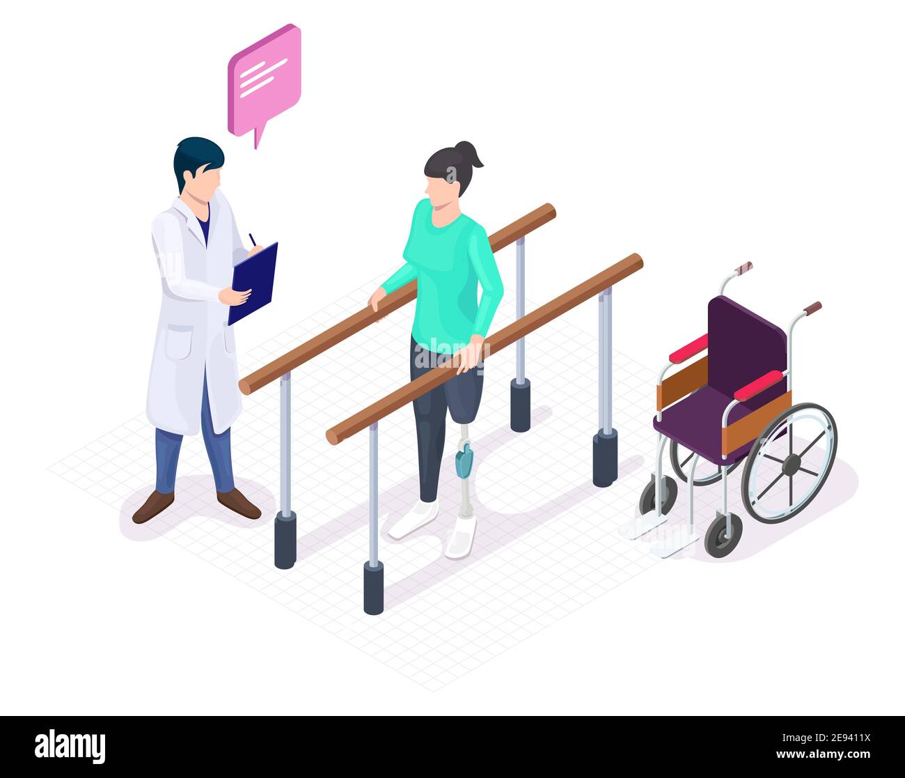 Isometric Doctor Physiotherapist Helping Female Patient With Leg