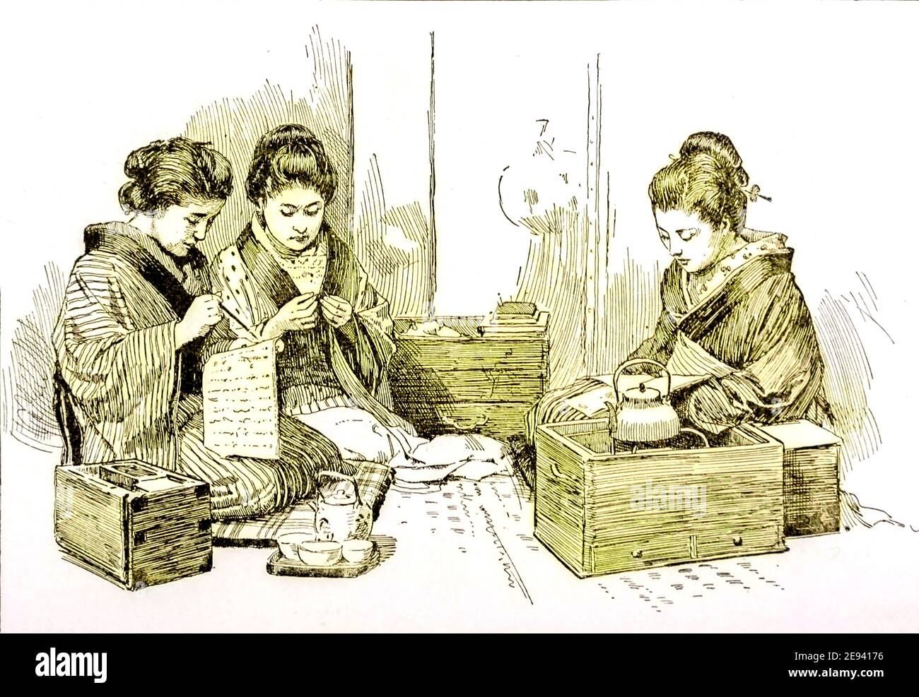 Vintage illustration of japanese women in kimono hi-res stock ...