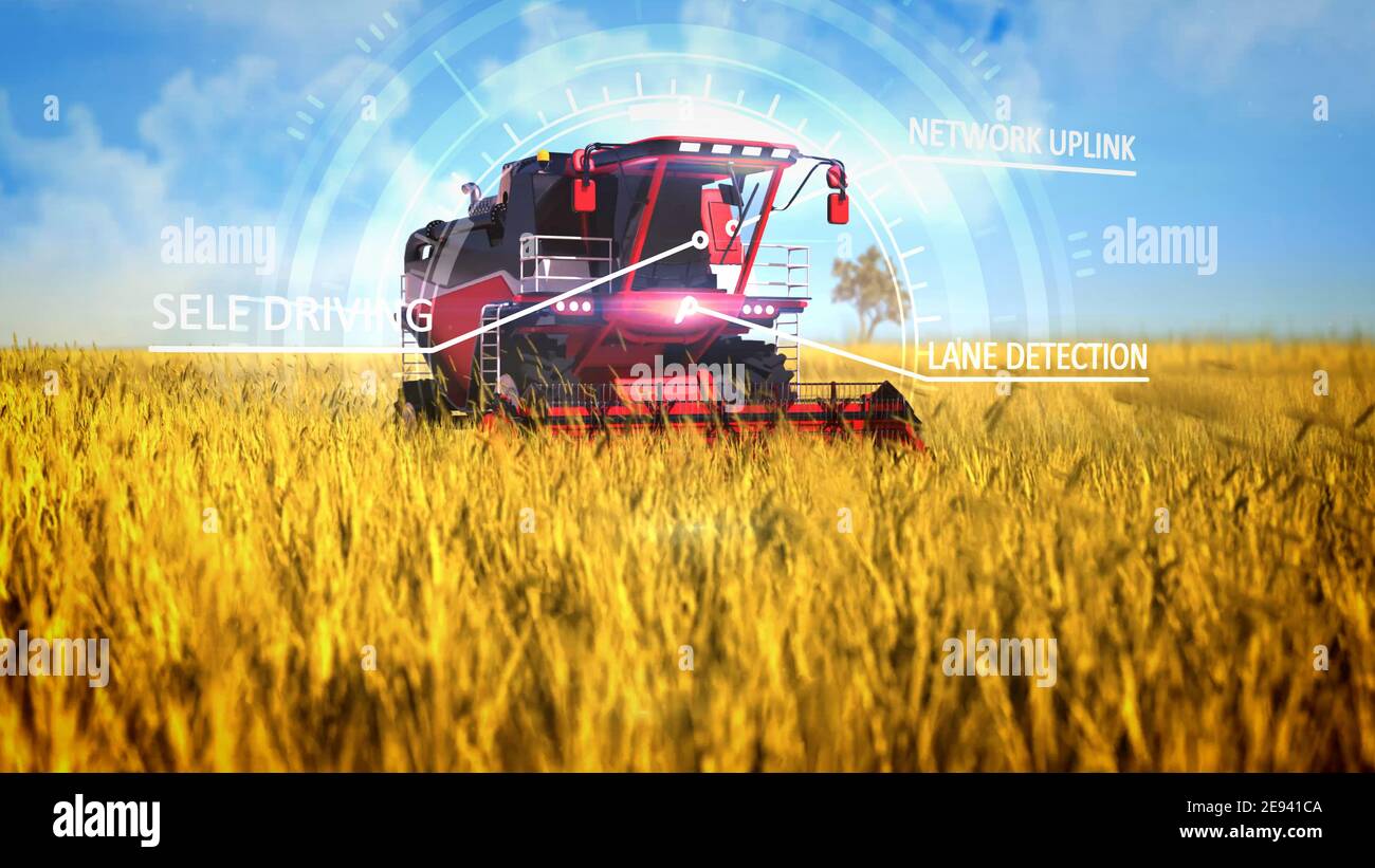robot grain harvester working on the grain field - industrial 3D ...