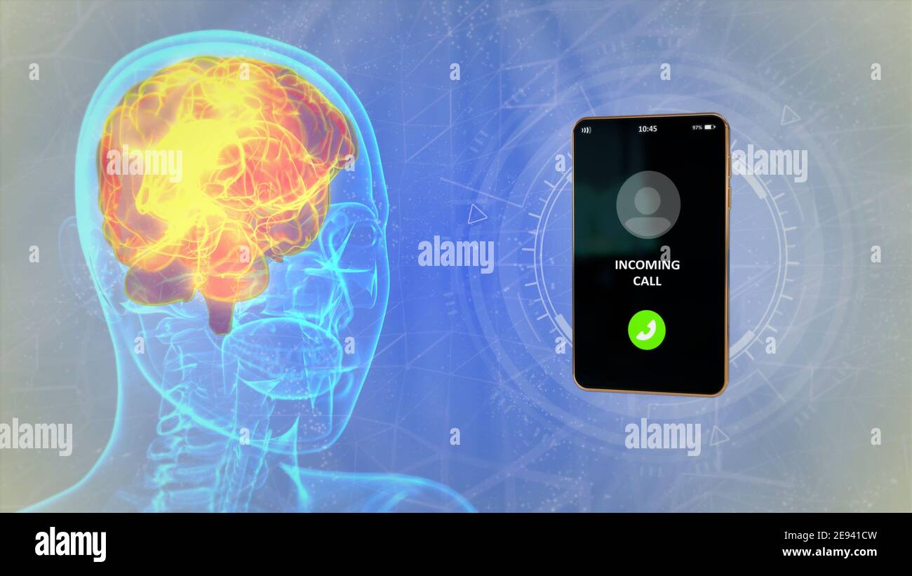 Industrial 3D illustration - holo human head image with calling cell ...