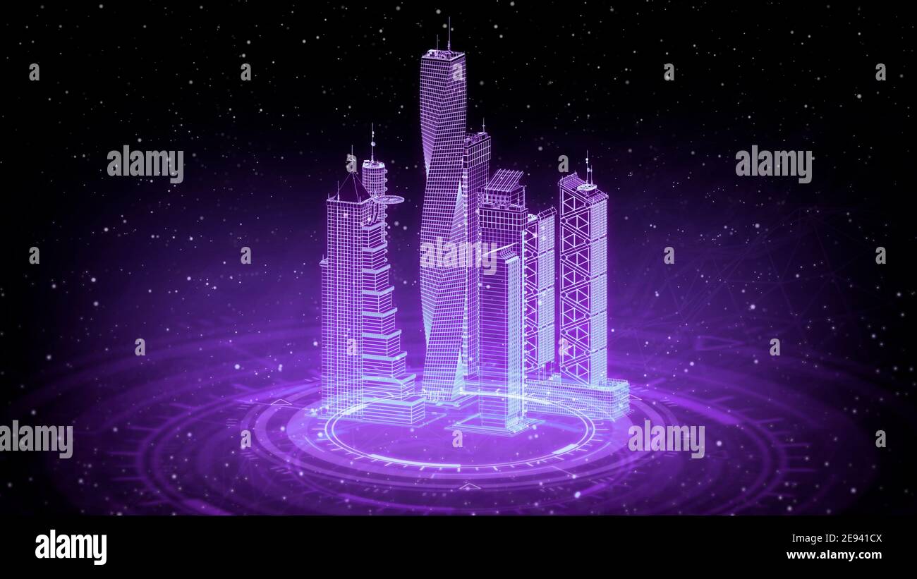 cg industry 3d illustration, outlined urban buildings 3d renders Stock ...