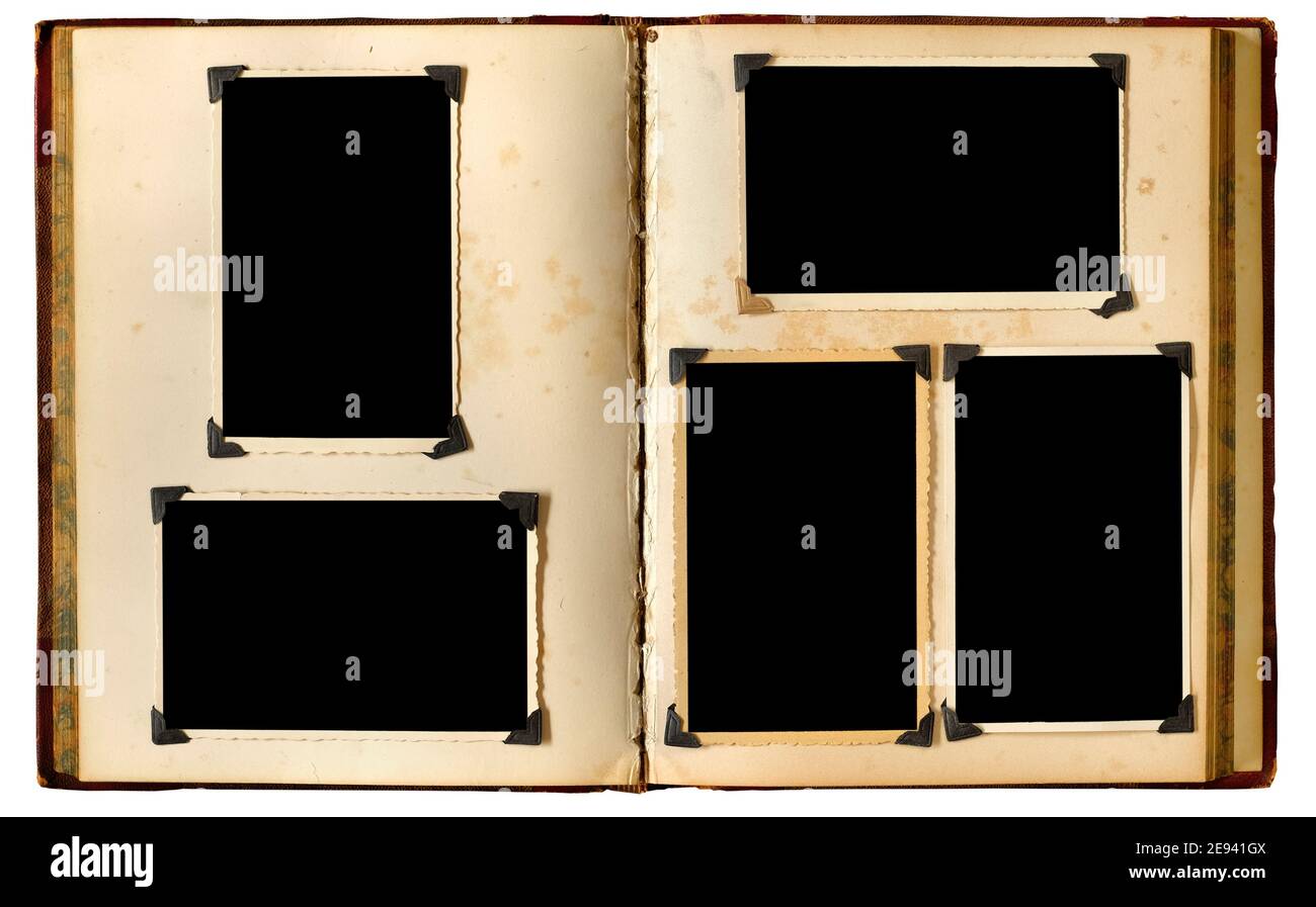 vintage blank photo prints or postcards in photo album,grungy empty ...