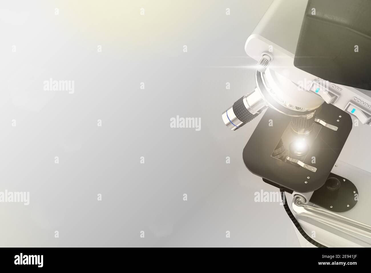 cell study concept, laboratory hi-tech scientific microscope with flare ...