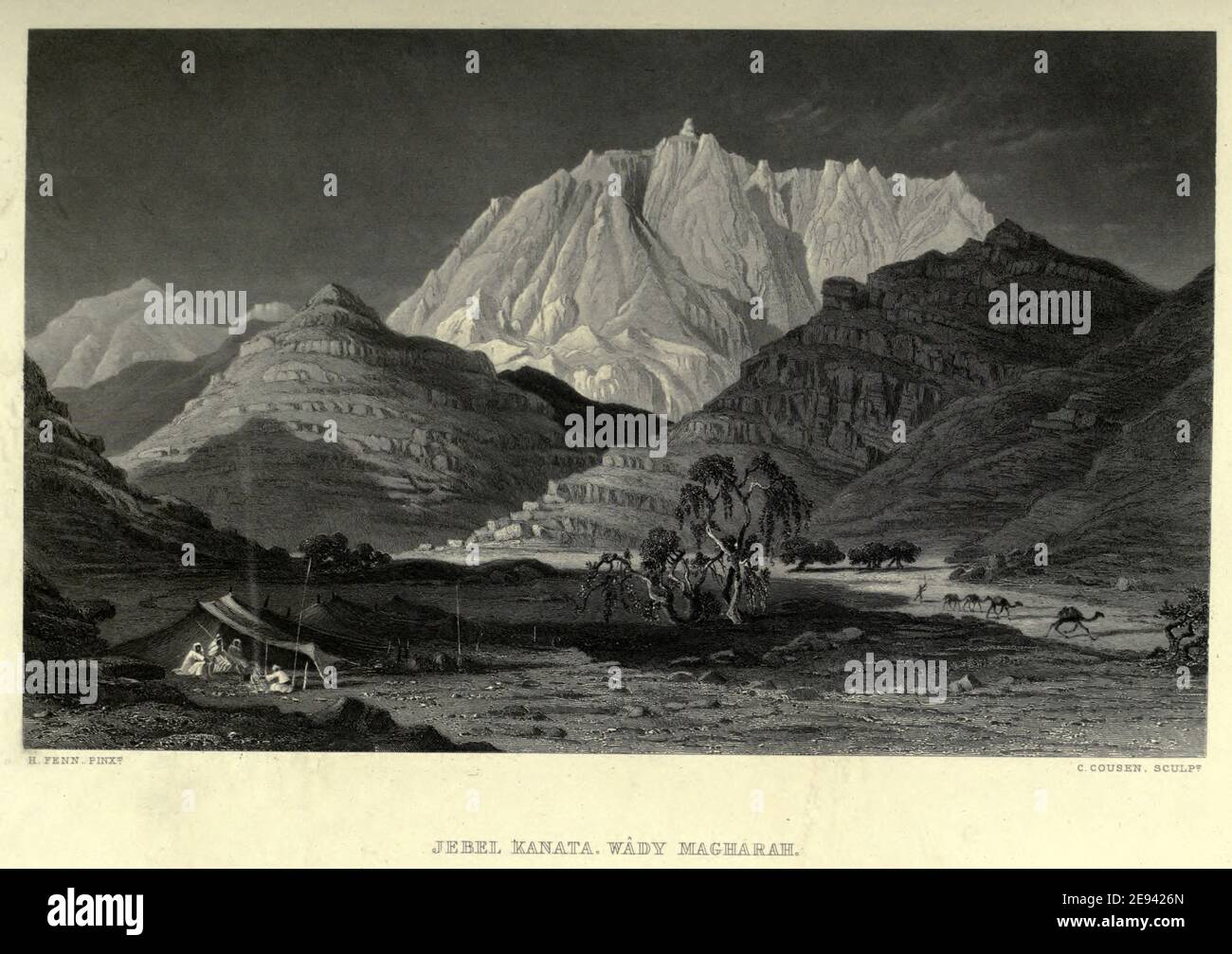 Jebel Kanata, Wady Magharah (approach to Mount Serbal) Steel engraving ...