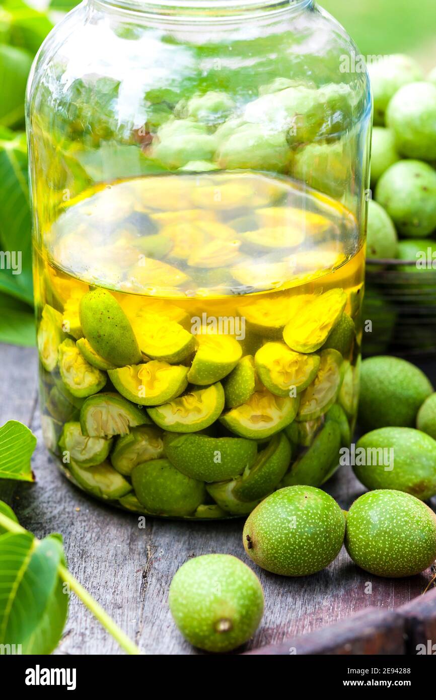 still life of walnut liqueur Stock Photo - Alamy