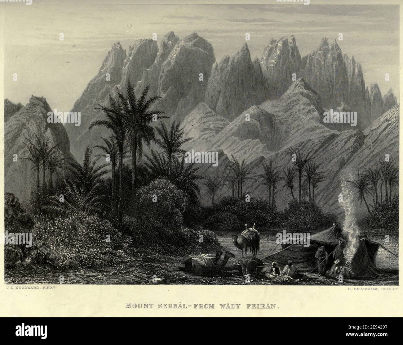 Mount Serbal from Wady Feiran Steel engraving of from 'Picturesque ...