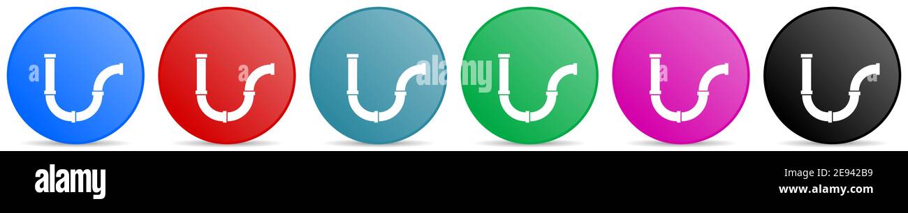 Pipeline, tube, pipe and industrial vector icons, set of circle ...