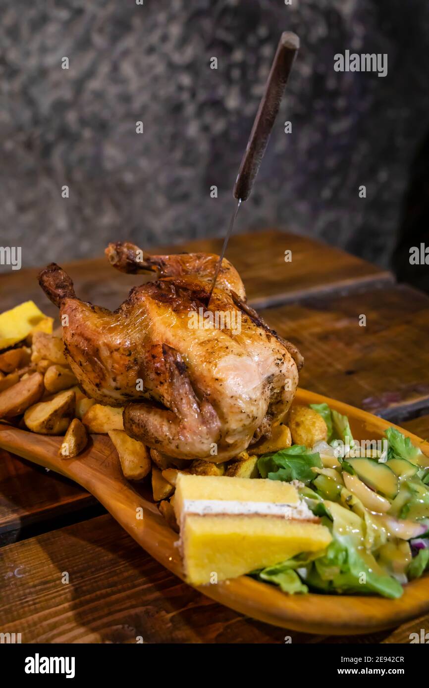 chicken meal in medieval tavern, Hungary Stock Photo - Alamy