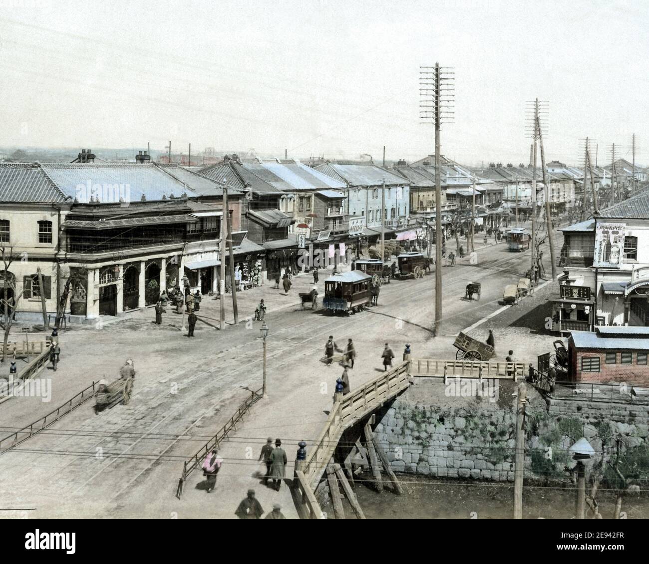 Late 19th century photograph - Shinbashi Bridge and Trams, Tokyo Stock ...
