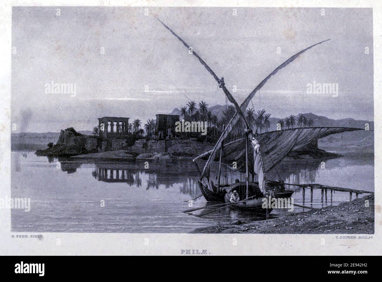 A Nile Nugger on the Nile river at Philae, Egypt Steel engraving of ...