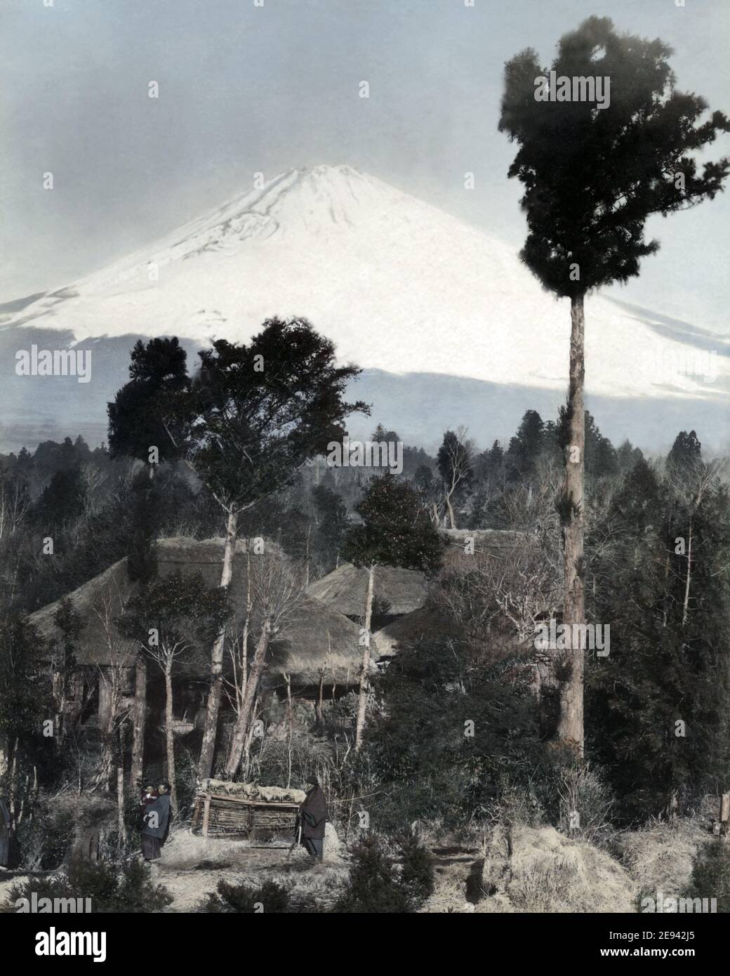 Late 19th century photograph - Mount Fuji, Fujiyama, volcano, covered ...