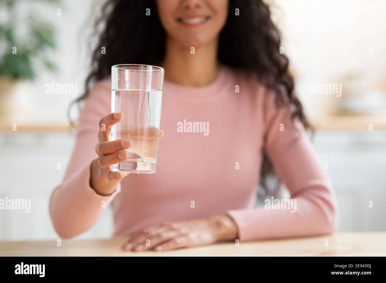 Healthy Drink. Unrecognizable Smiling Lady Offering Glass With Mineral ...
