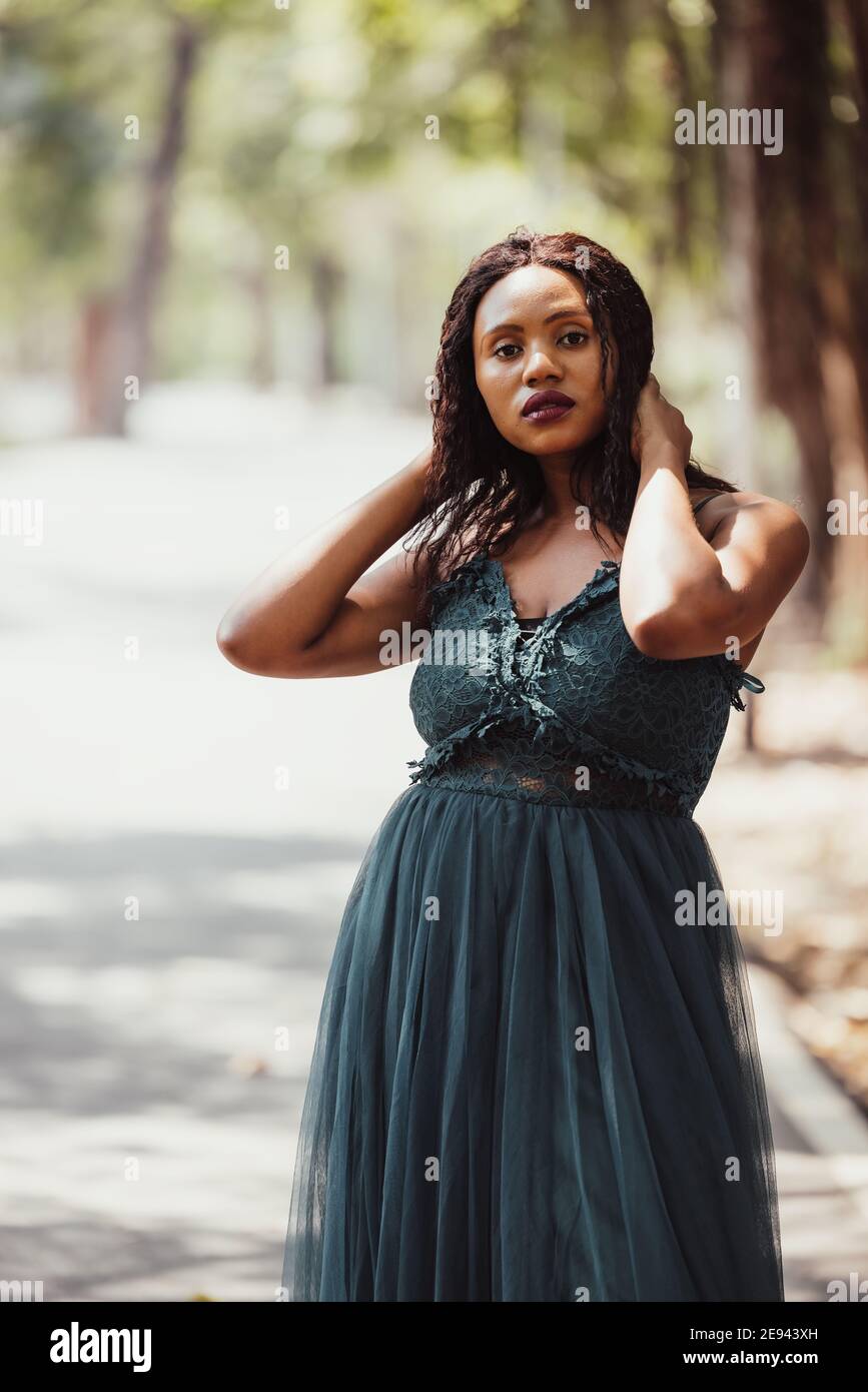 Happiest outside in the garden, carefree young black woman Stock Photo ...