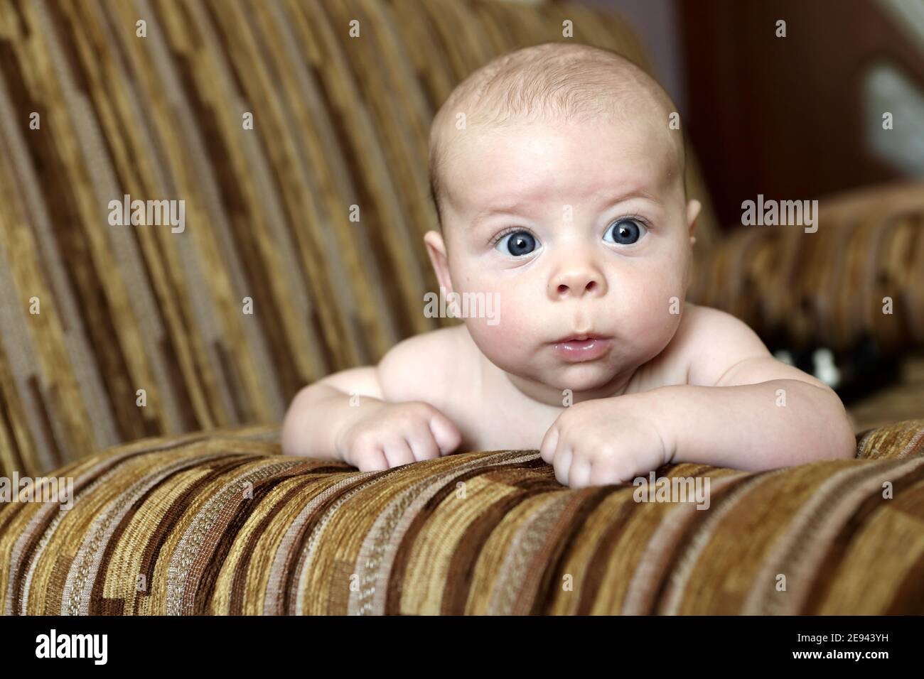 Portrait of a serious baby boy on the sofa Stock Photo - Alamy