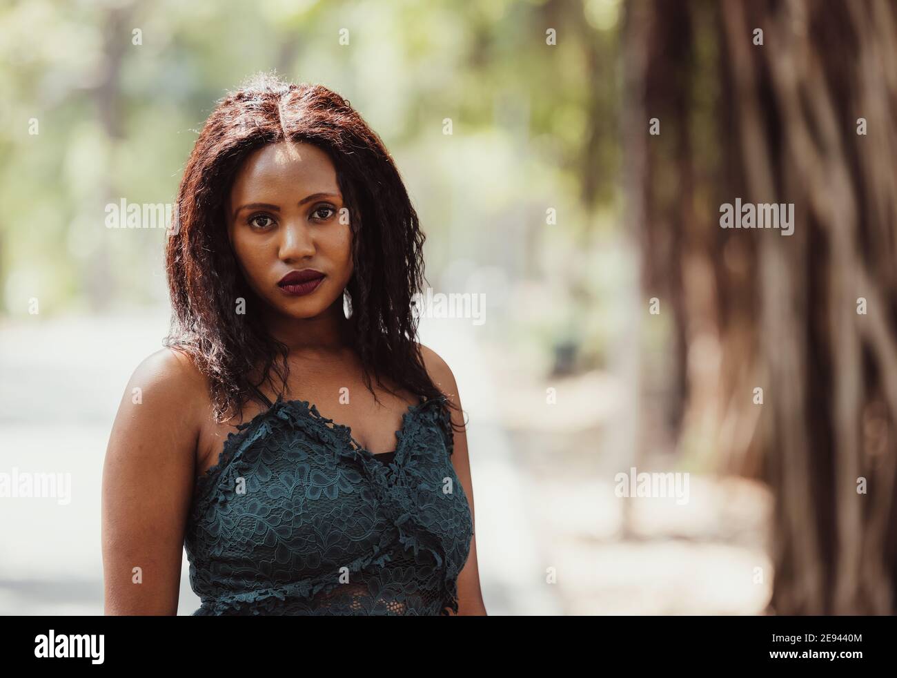 Happiest outside in the garden, carefree young black woman Stock Photo ...