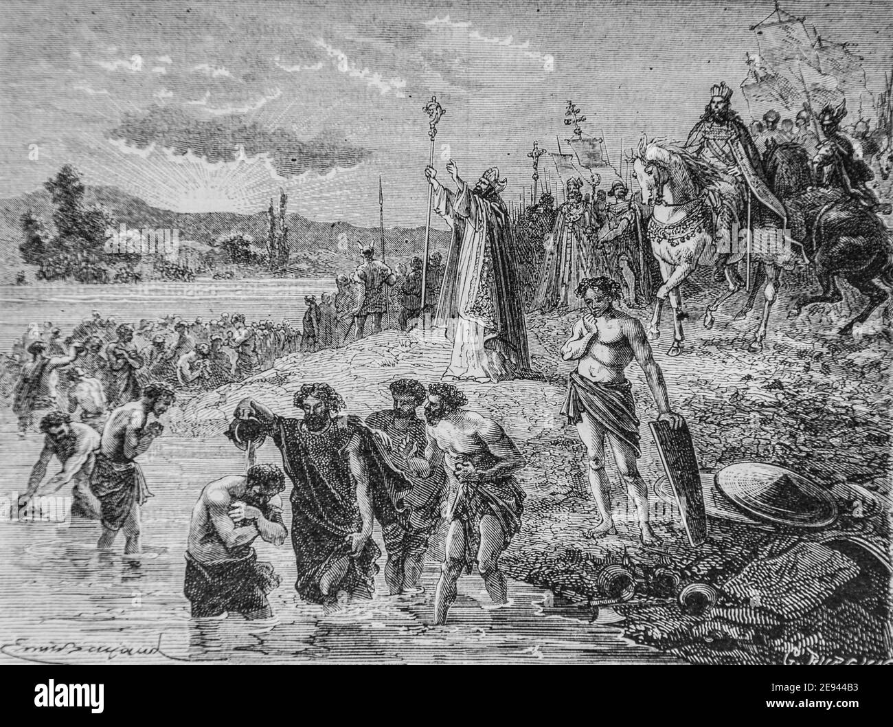 charlemagne faisant baptiser les saxons dans le weser752-814, histoire ...