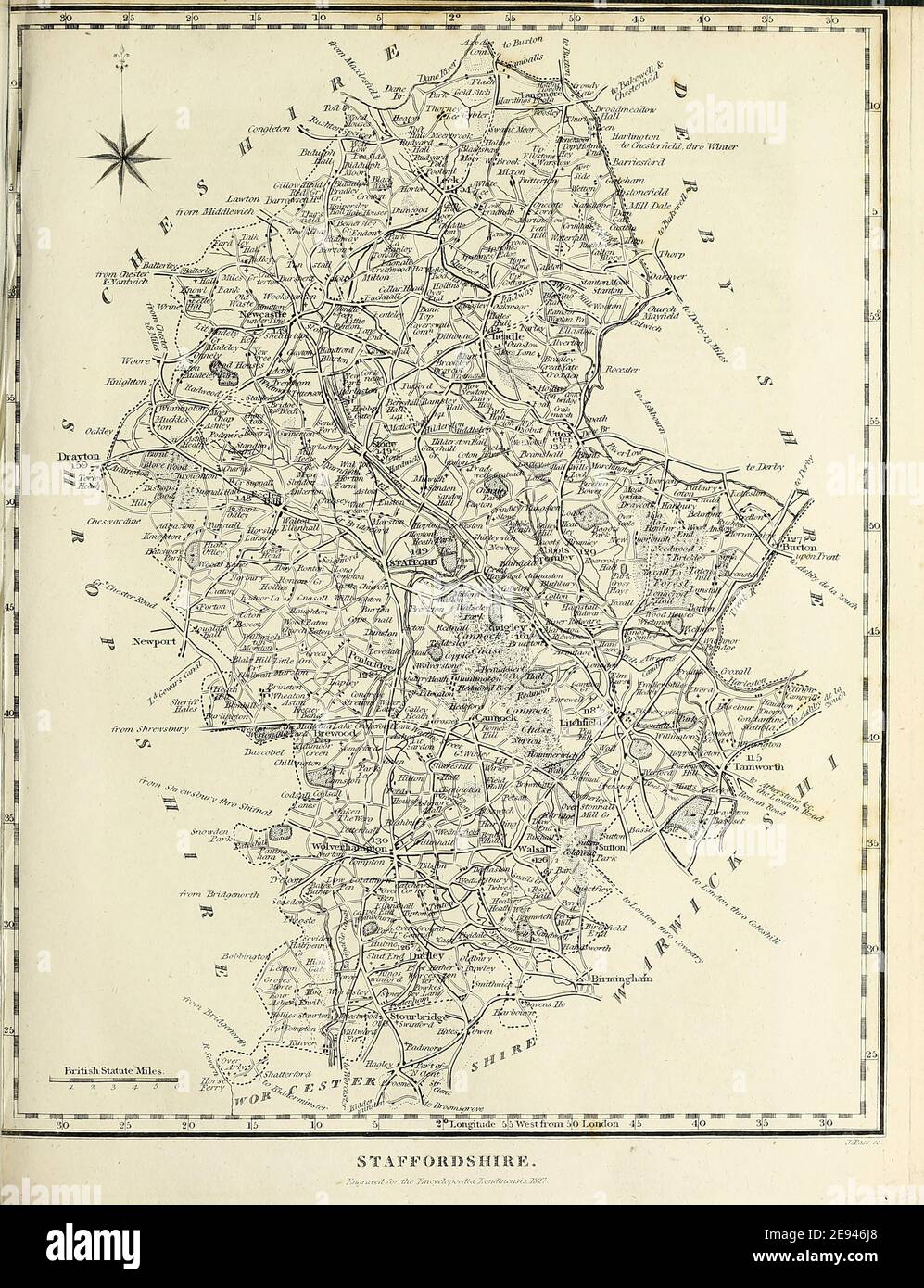 Ancient map of Staffordshire Copperplate engraving From the ...
