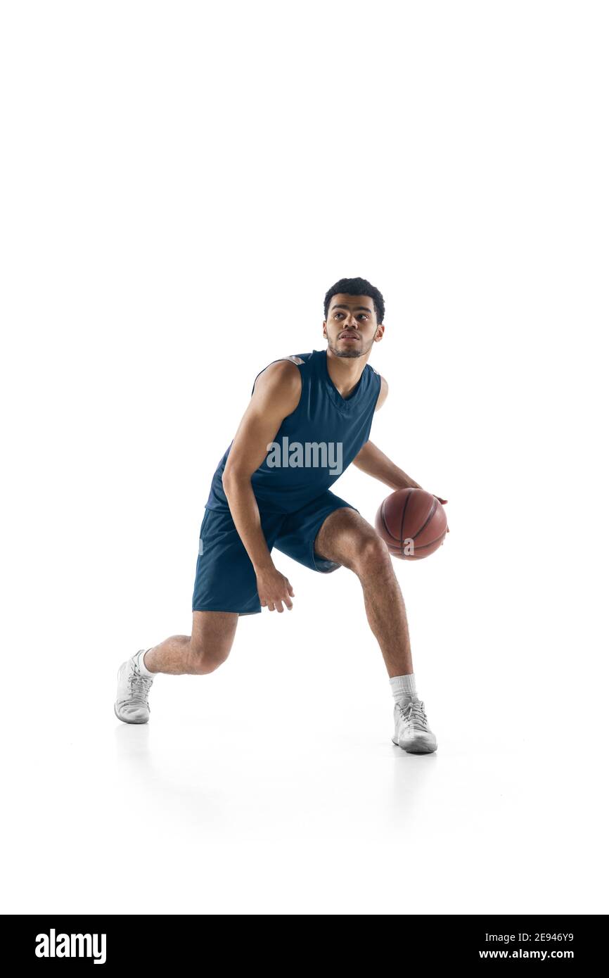 Leader. Young arabian muscular basketball player in action, motion ...