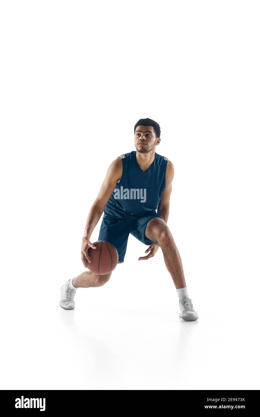 Leader. Young arabian muscular basketball player in action, motion ...