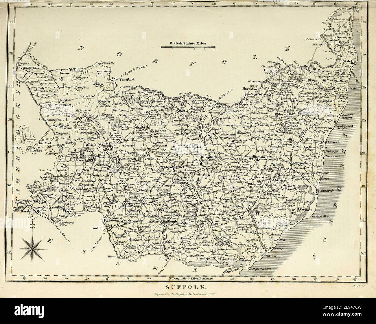 Ancient map of Suffolk Copperplate engraving From the Encyclopaedia ...