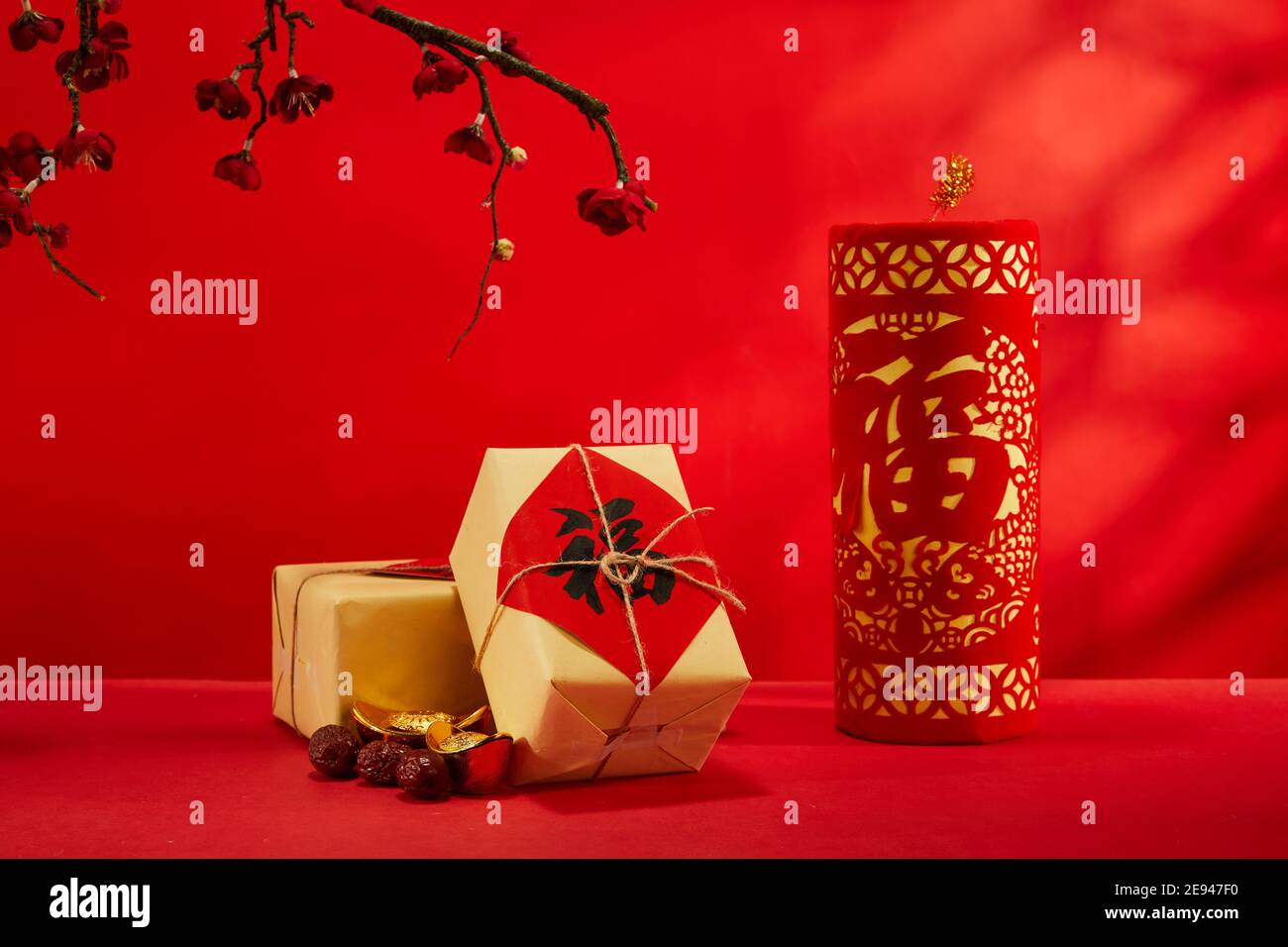 Traditional gifts with Chinese characters on a red background - Chinese ...