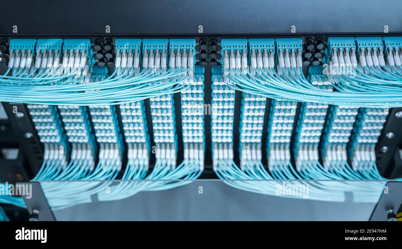 Fiber optic cable connect to communication Distribution point Stock ...