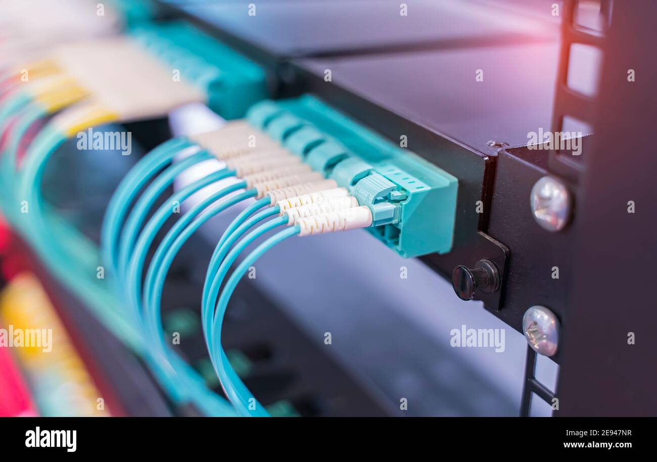 Fiber optic cable connect to communication Distribution point Stock ...
