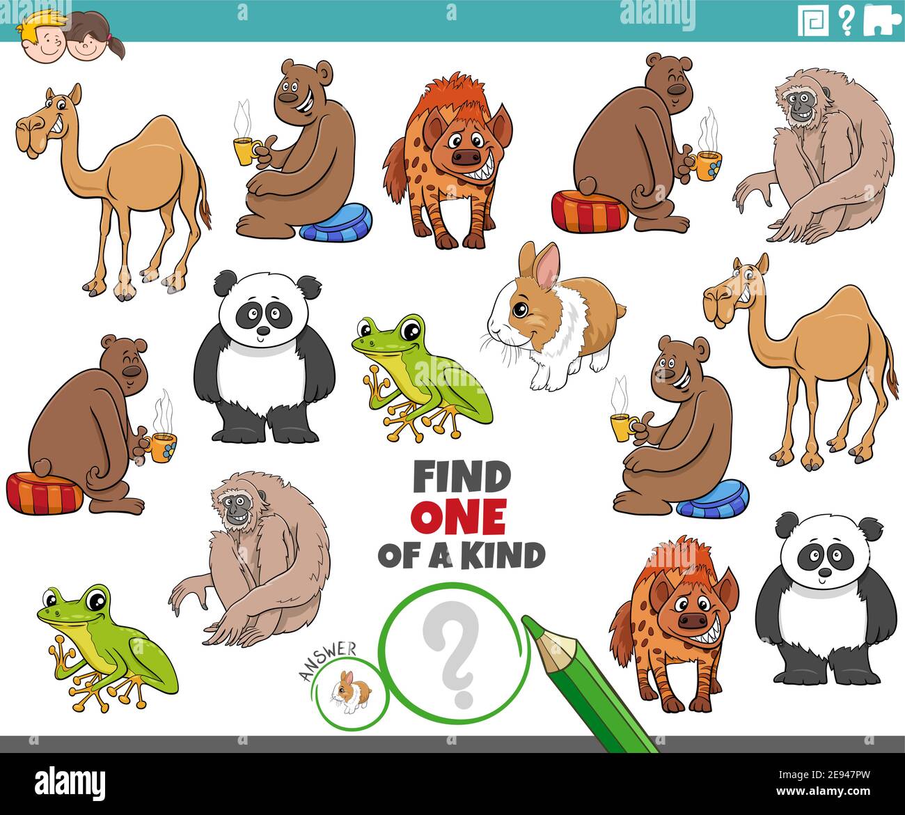 Cartoon illustration of find one of a kind picture educational game ...