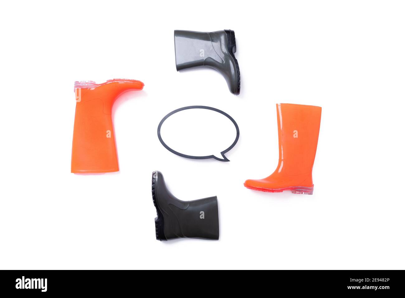 Rubber shoes and speech bubble for couple isolated on white background ...