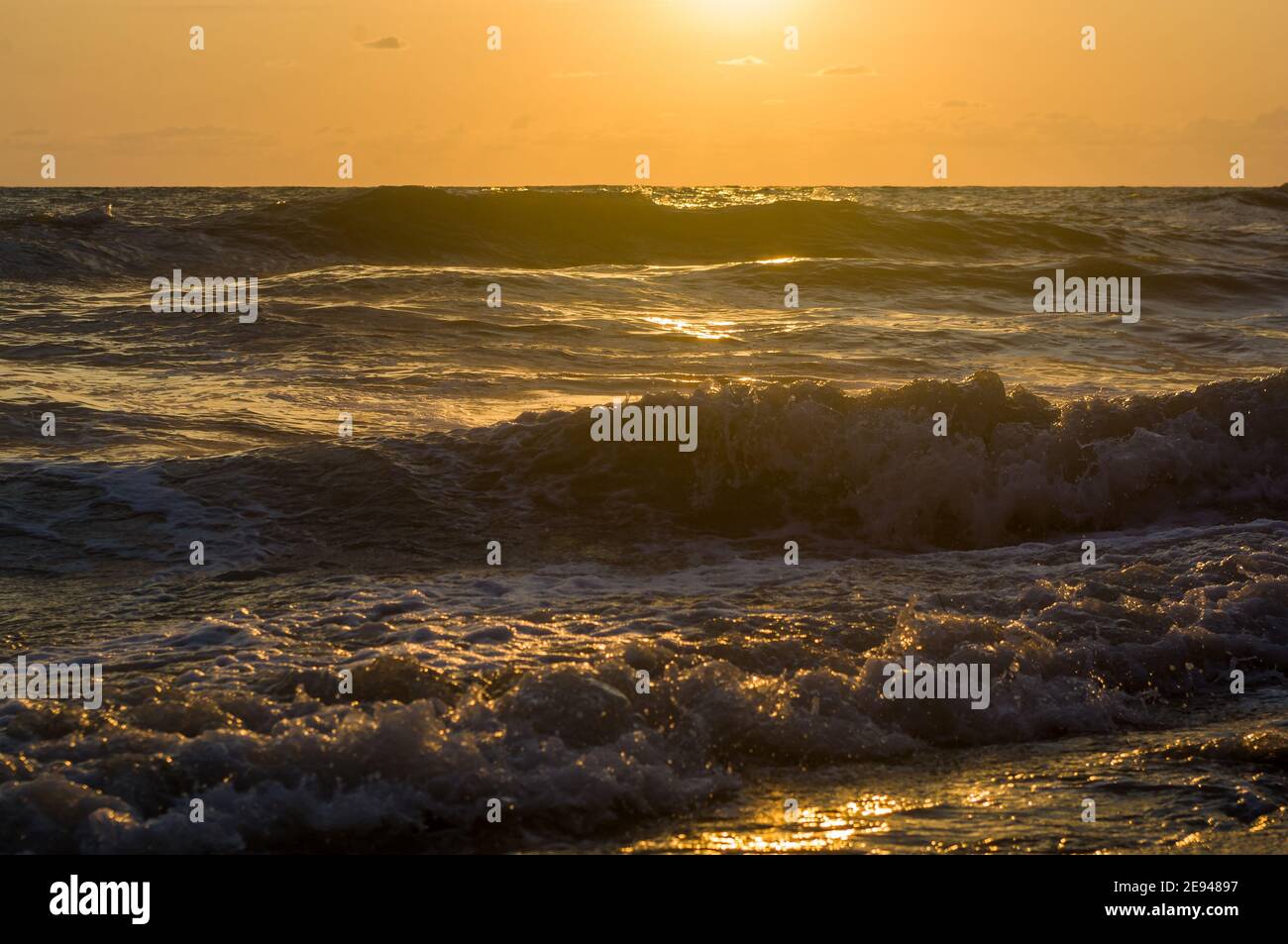 Summer sea sunset, the sun, waves and clouds, beautiful dramatic ...