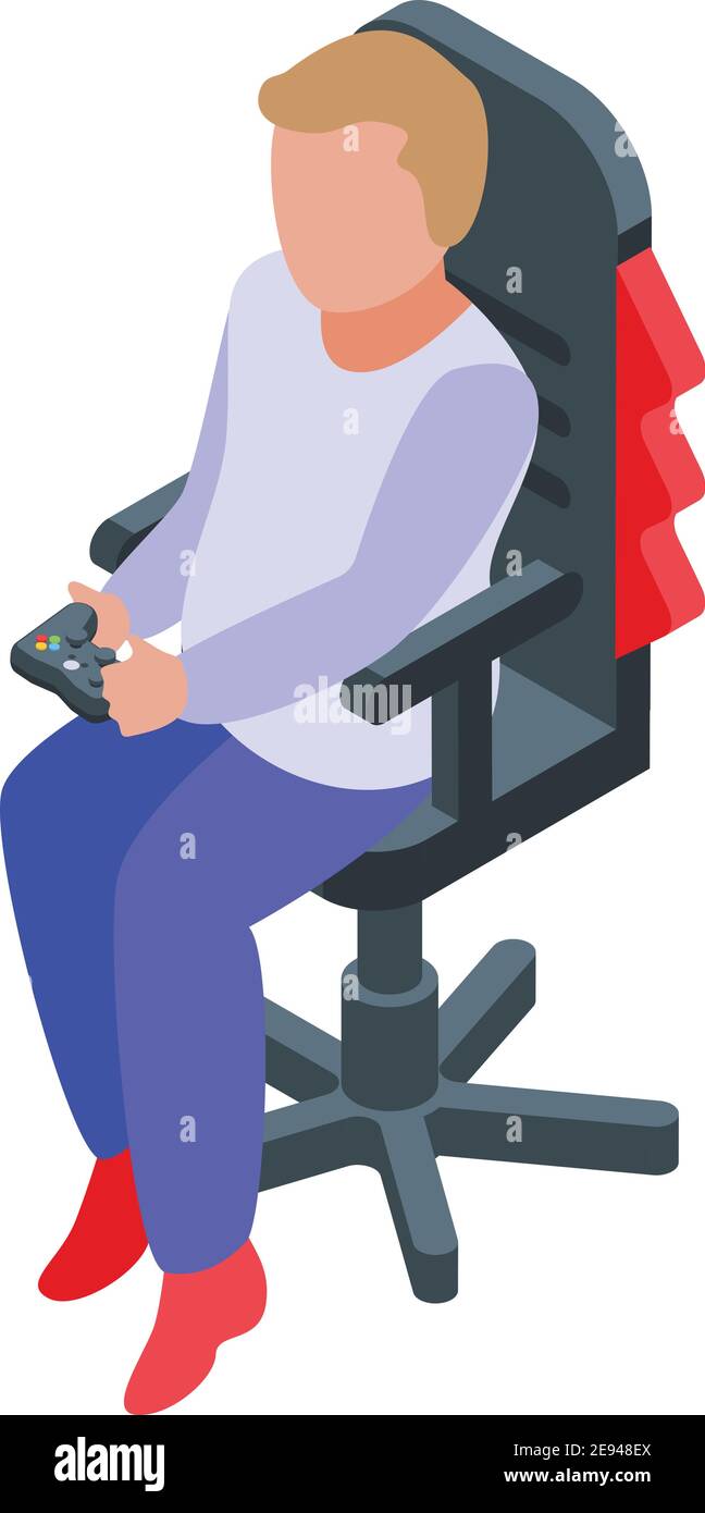 Boy playing video game icon. Isometric of boy playing video game vector ...