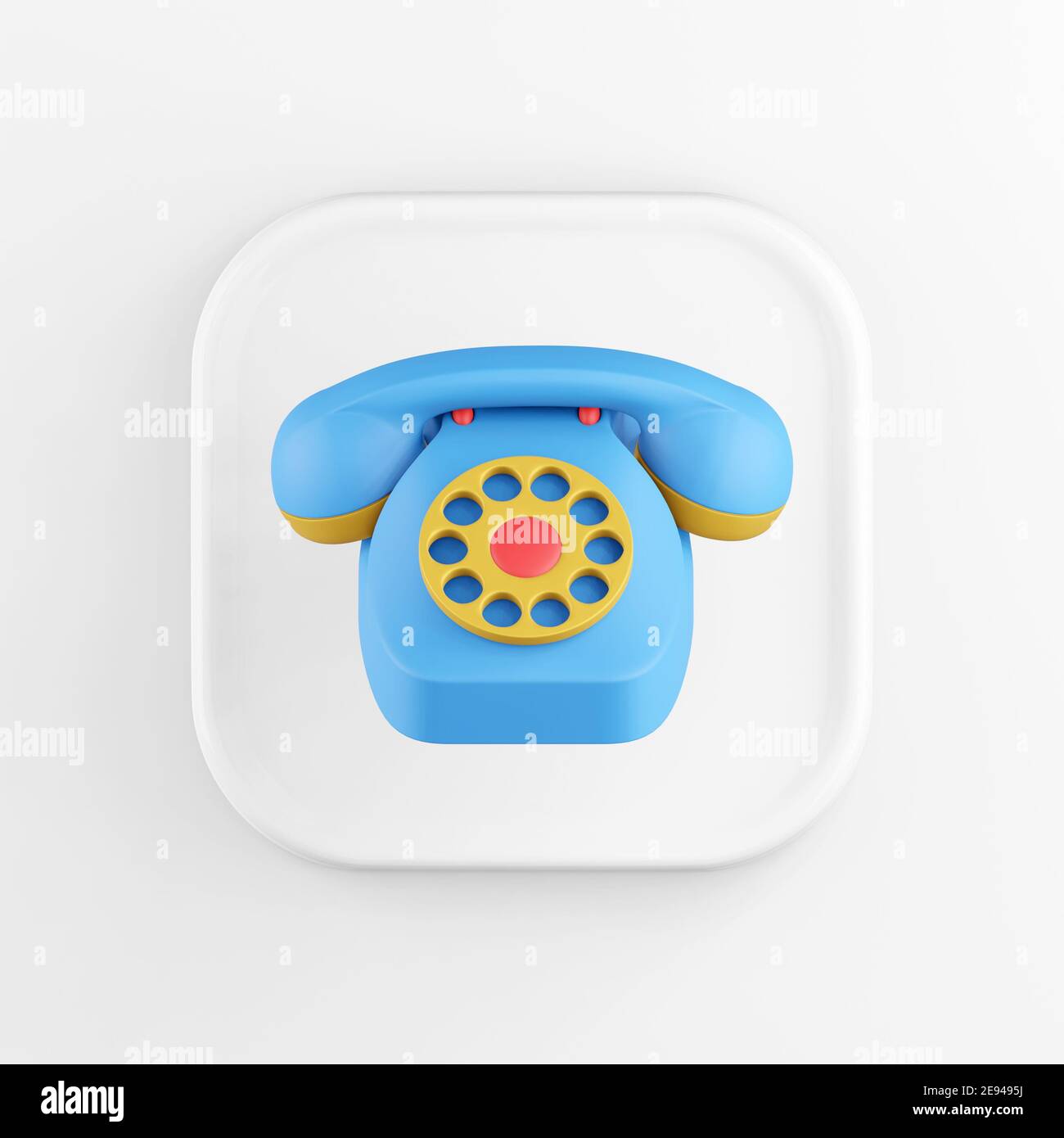 3d rendering square white icon button vintage blue telephone isolated ...