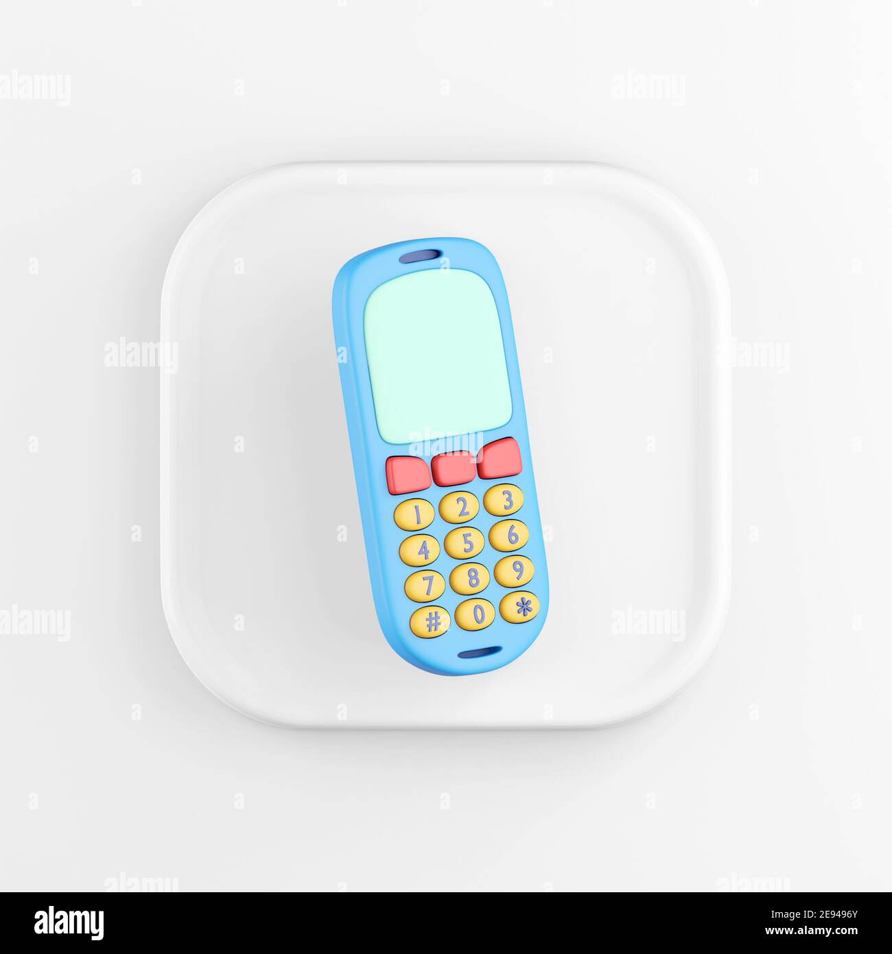 3d rendering square white icon button blue mobile phone key isolated on ...