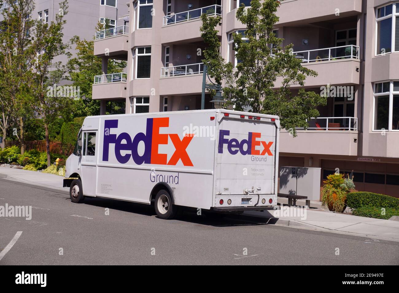 Fedex. Car of the courier company during the delivery of parcels ...
