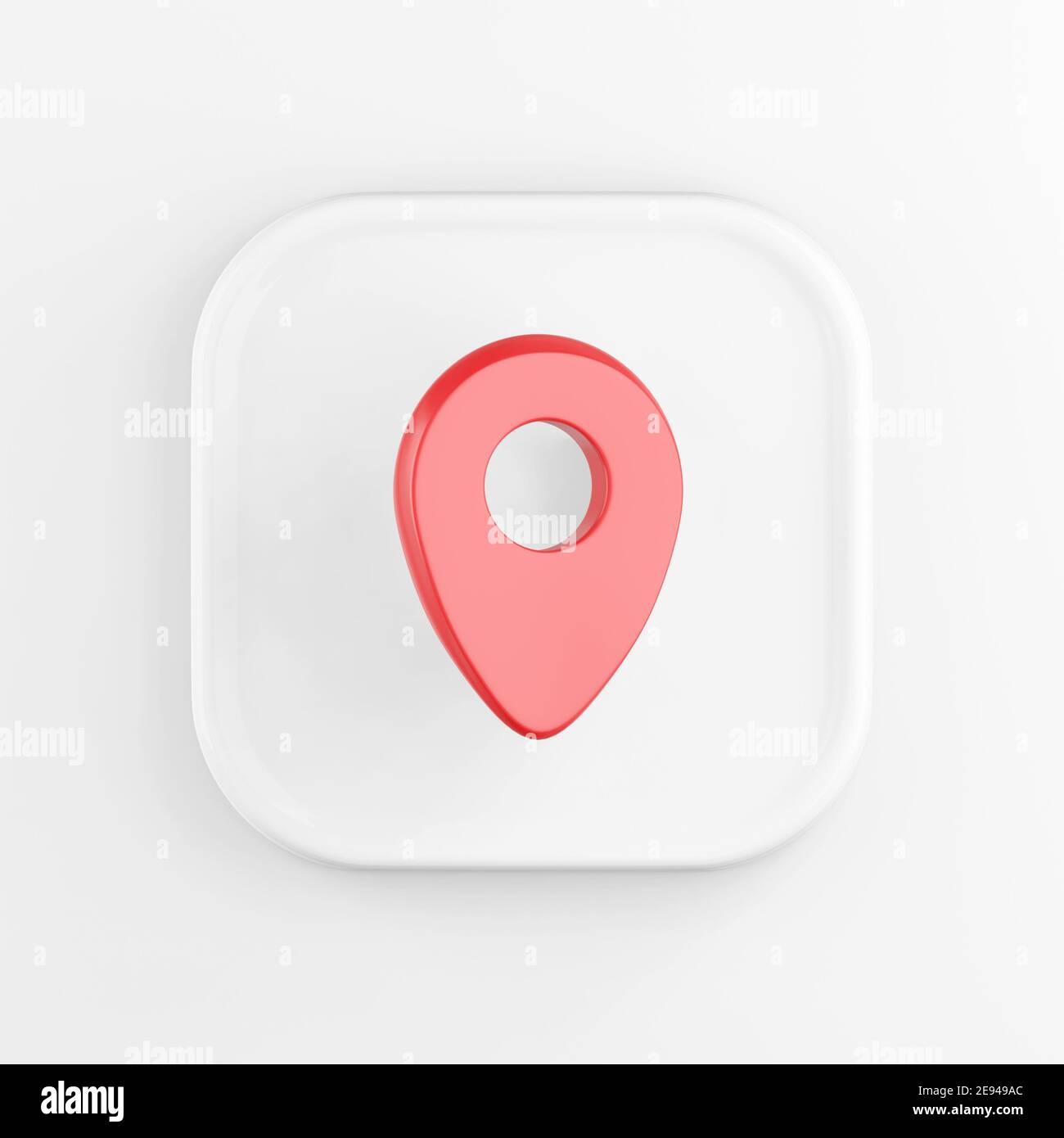 3d rendering square white icon button key red location symbol isolated ...