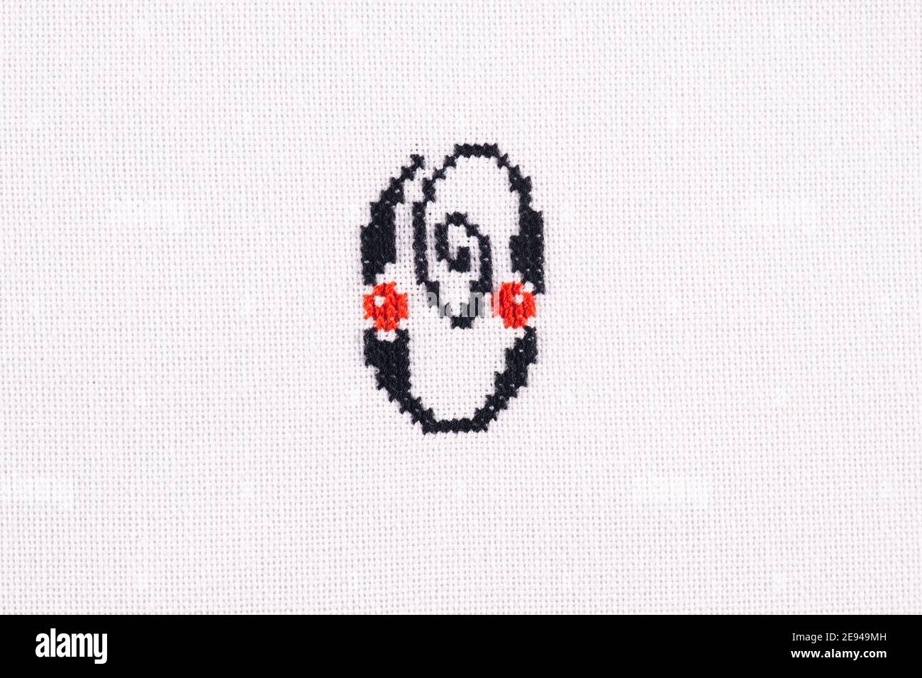 Letter O of Embroidered Cross - Stitch Latin Alphabet on White Linen ...