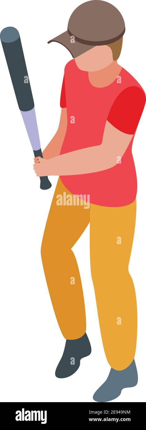 Kid playing baseball icon. Isometric of kid playing baseball vector ...