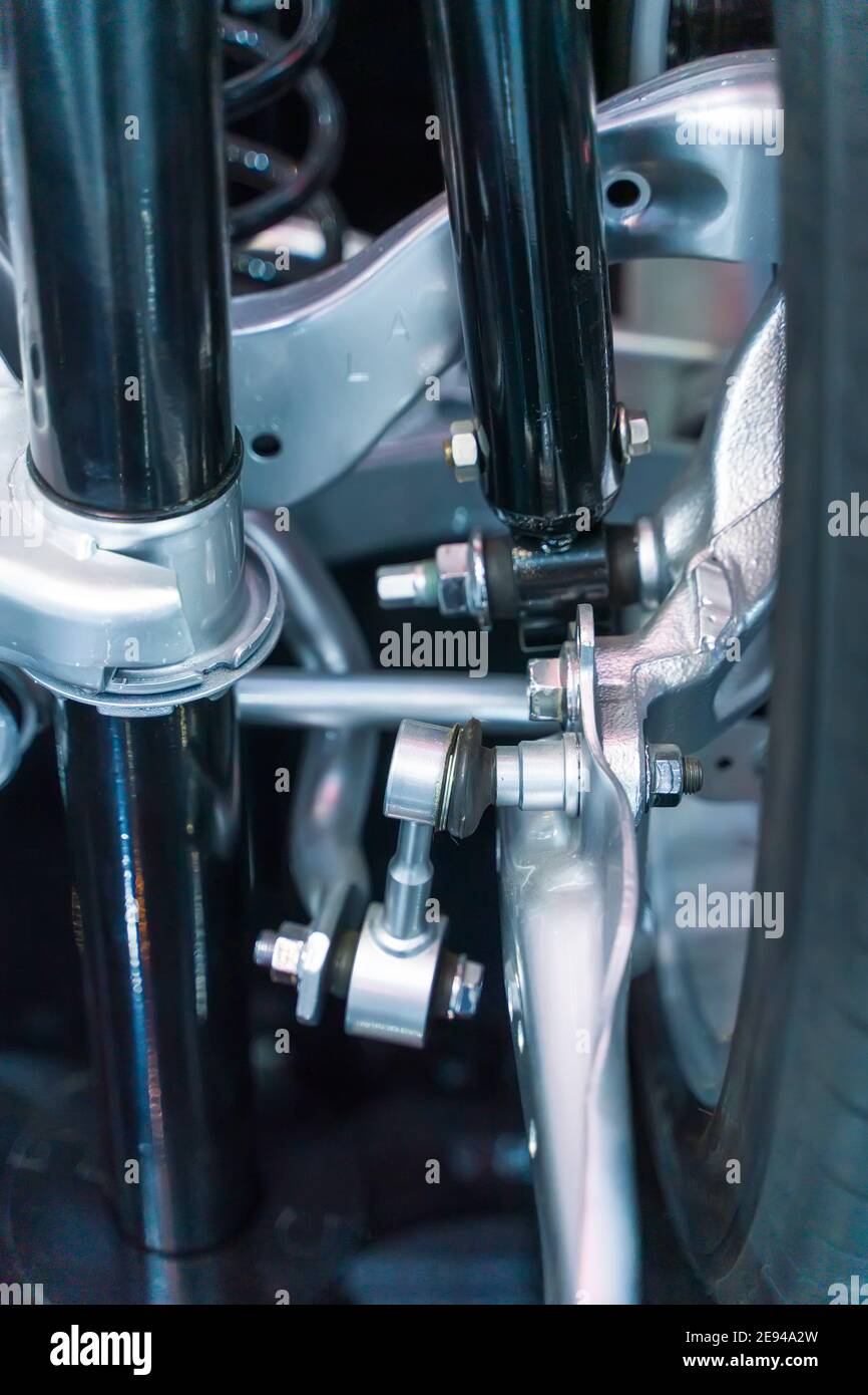 electric system of eco car front driving axle in the car, visible ...