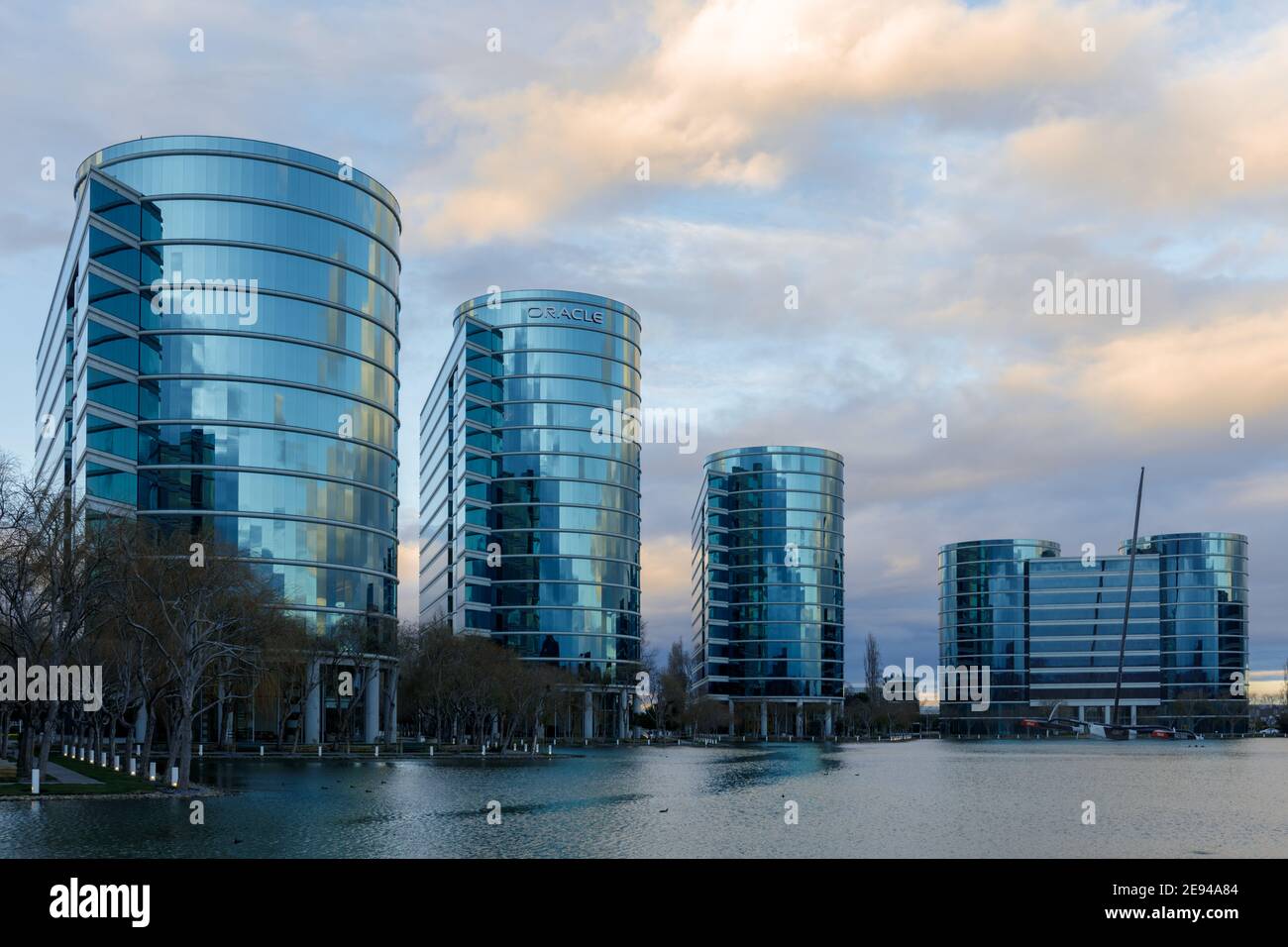 Sunset over Oracle Software Company Buildings in Silicon Valley Stock ...