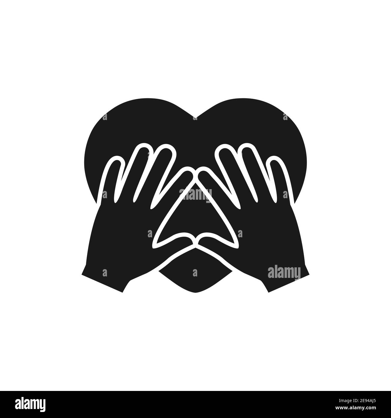 Heart black with hands silhouette icon. Voluntary symbol illustration ...
