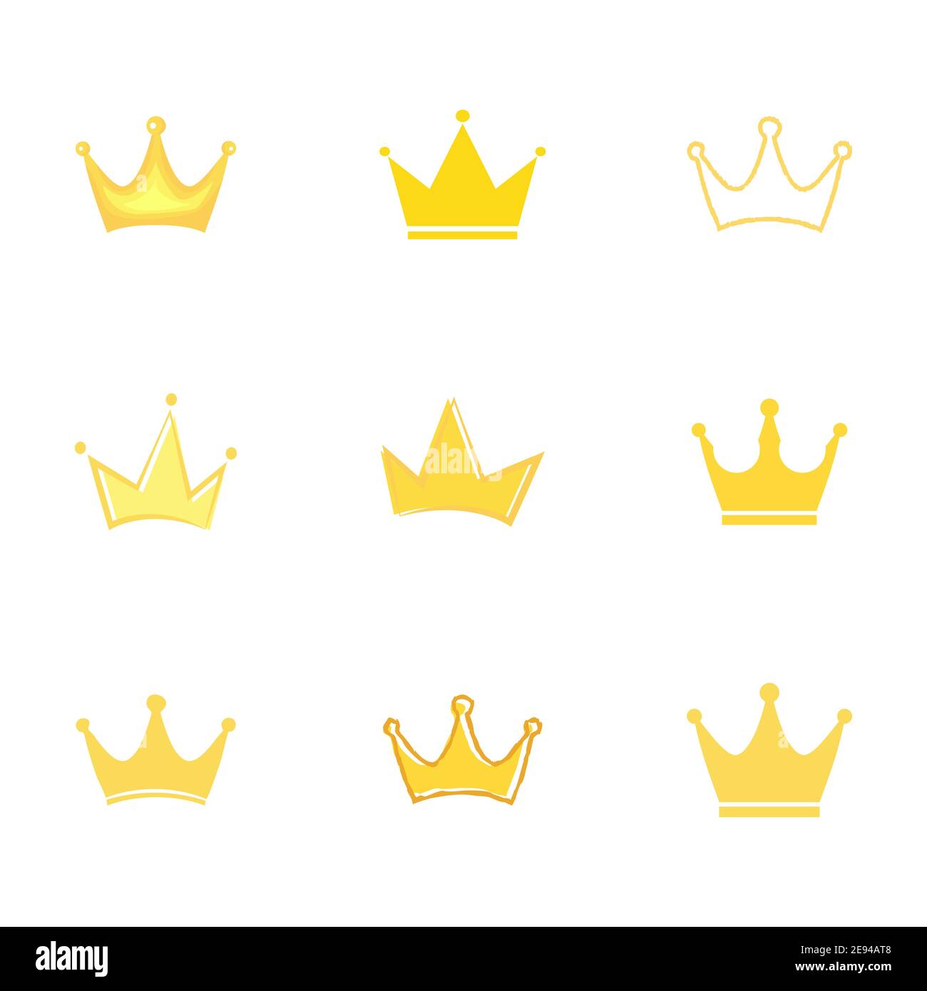 Crown collection. Golden drawn crowns icon set. Wealthy and power ...