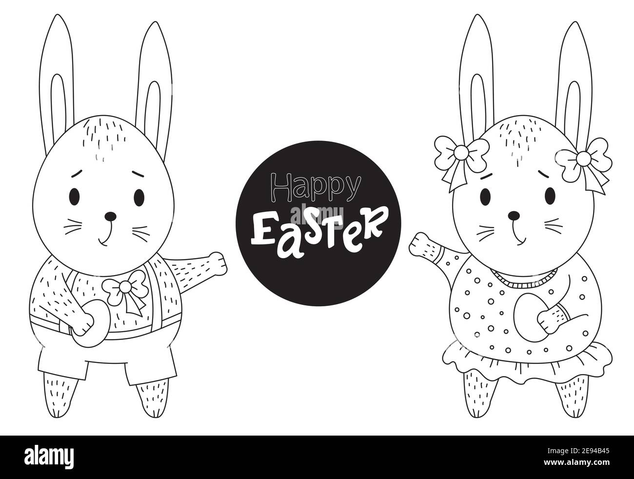 Easter Bunny. Cute pair of rabbits - a girl and a boy with an Easter ...