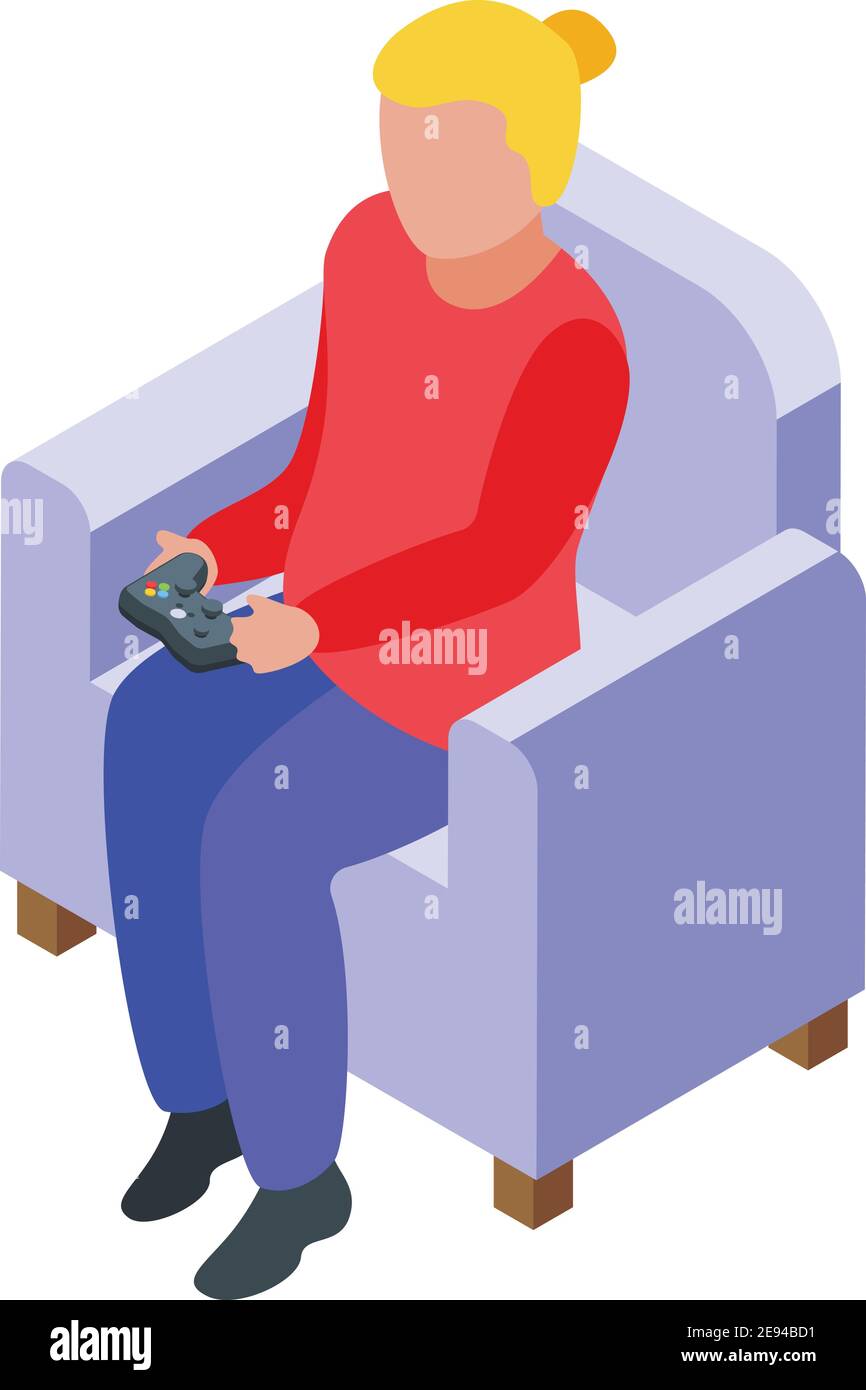 Girl gamer joystick icon. Isometric of girl gamer joystick vector icon ...