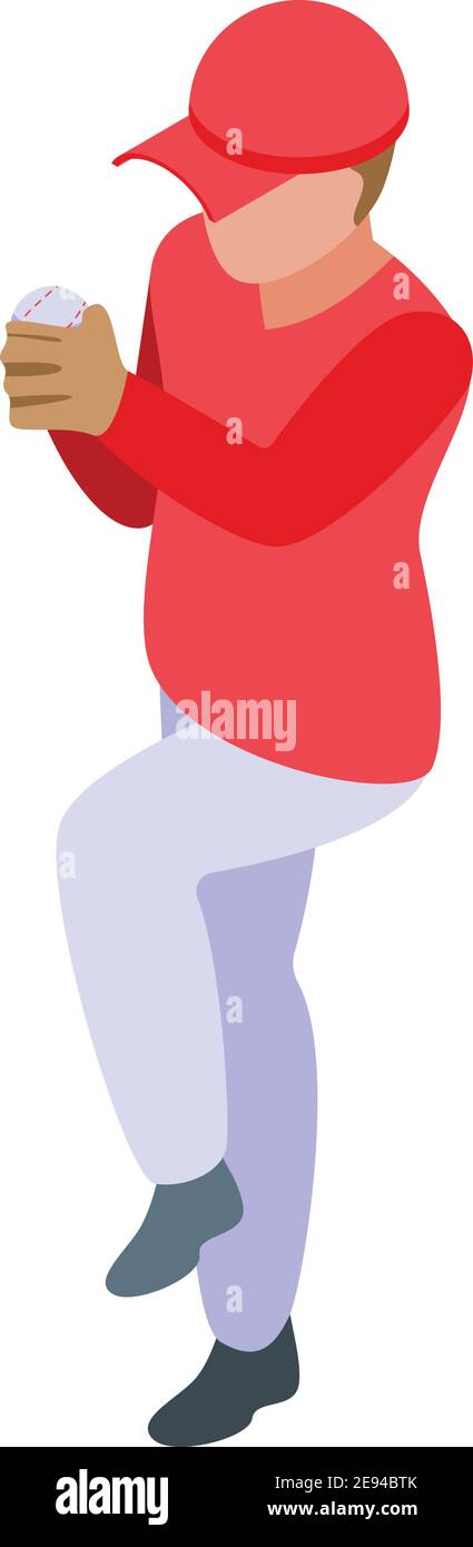 Boy playing baseball icon. Isometric of boy playing baseball vector ...