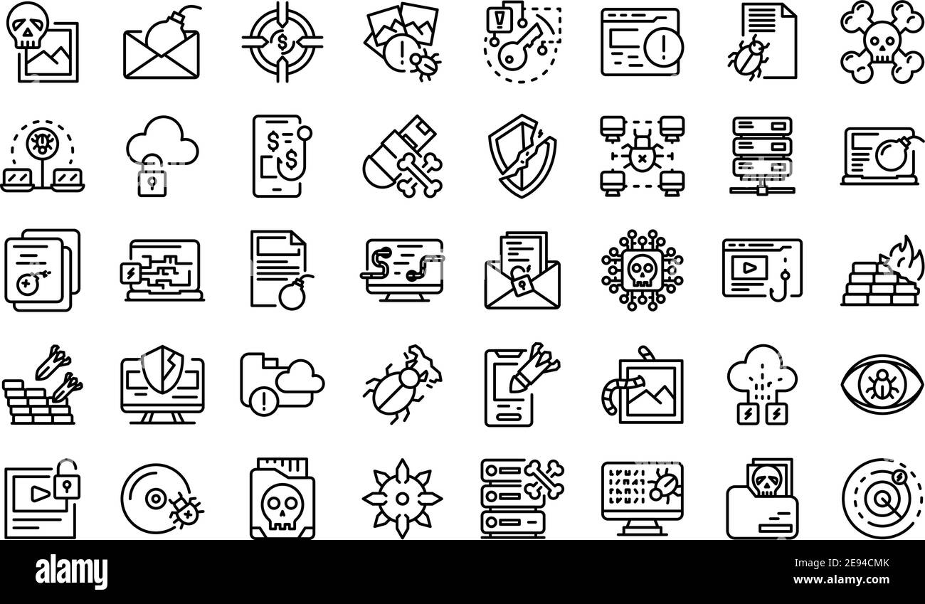 Malware Icons Set Outline Set Of Malware Vector Icons For Web Design Isolated On White