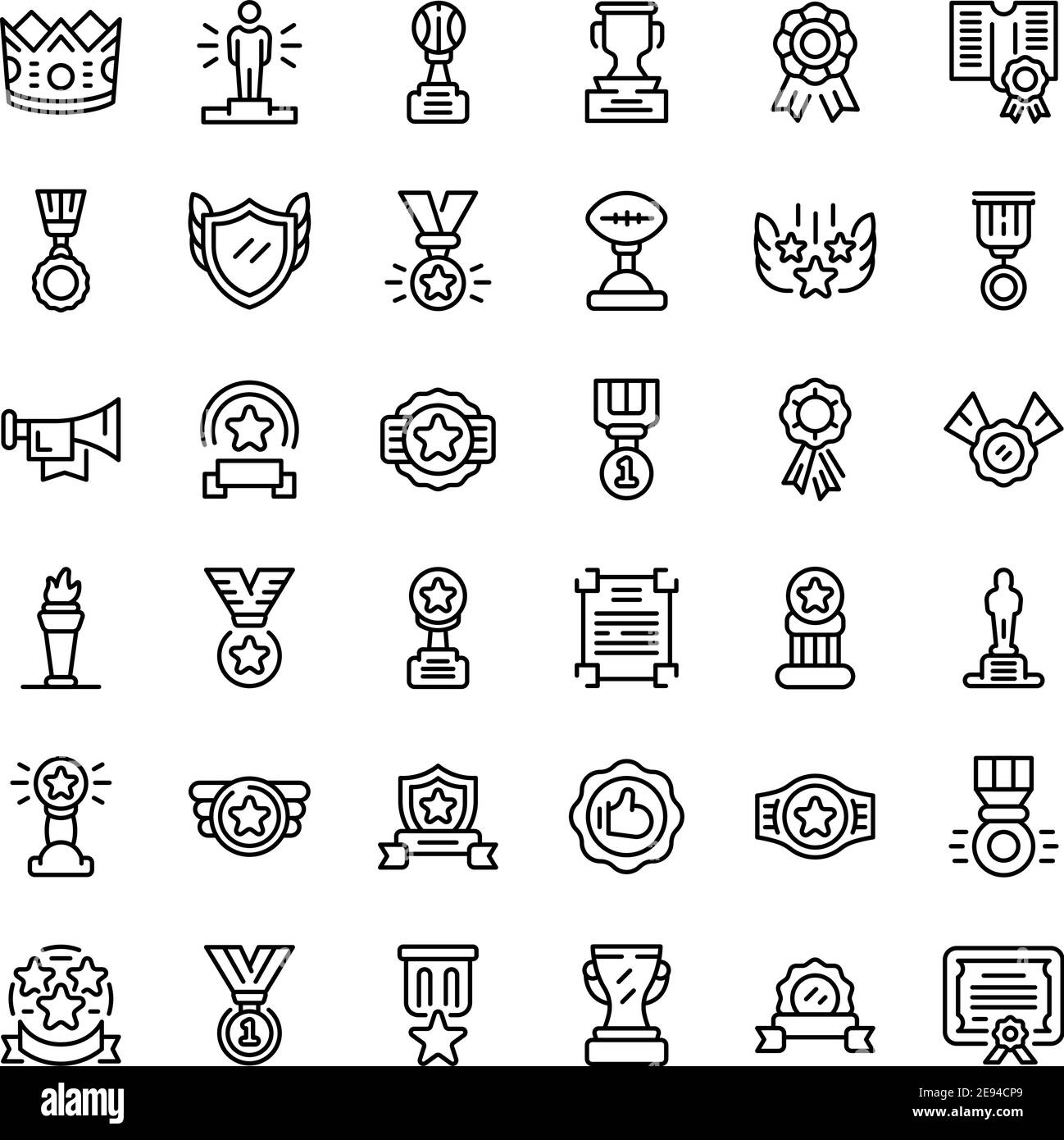 Winner awarding icons set. Outline set of winner awarding vector icons ...